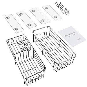 Shower Caddy Bathroom Shelf, CUPAN Shower Caddy Basket Shelf with Soap Dish and Hooks, No Drilling Adhesive Bathroom Shelf SUS304 Stainless Steel Bathroom Kitchen Storage Organizer (2 Pack, Silver)
