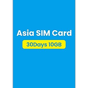 Asia Sim Card 30 Days for International Travel, 3 in 1 Prepaid Asian Sim Card to Japan, Korea, Thailand, China, Hong Kong, Macau, Singapore, Malaysia, Vietnam and etc (30Days 10GB)