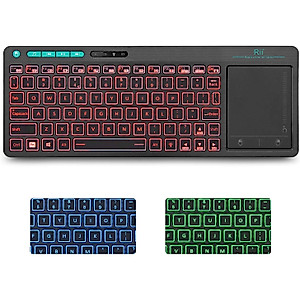 Rii K18 Plus Wireless 3-LED Color Backlit Multimedia Keyboard with Multi-Touch Big Size Trackpad,Rechargable Keyboard for Android TV Box,PC,Smart TV,Xbox,Raspberry Pi, HTPC IPTV,Windows, MacOS (2.4G)