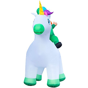 Holidayana 9ft St Patricks Day Inflatable Leprechaun Riding Unicorn - Leprechaun and Magical Unicorn Blow Up Yard Decoration, Includes Built-in Bulbs, Tie-Down Points, and Powerful Built-in Fan