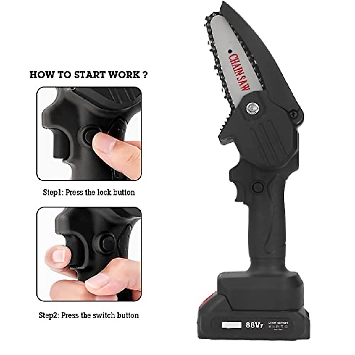 Handheld Cordless Chainsaw Mini Rechargeable Garden Lightweight Chainsaw (US Plug)