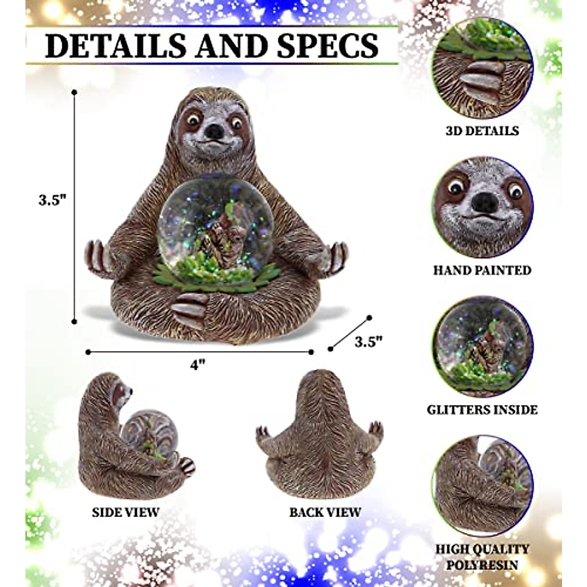 CoTa Global Sloth Snow Globe Decor - Beautiful Pink Sparkle Snow Sloth Figure Decor, Unique Snow Globes for Kids and Adults, Collectible Glitter Globes Ornament for Home, Birthday, Christmas - 45mm