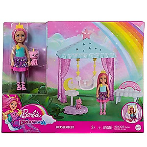 Barbie Dreamtopia Chelsea Doll and Playset, Small Doll with Cloud-Themed Gazebo Swing, Kitten and Accessories
