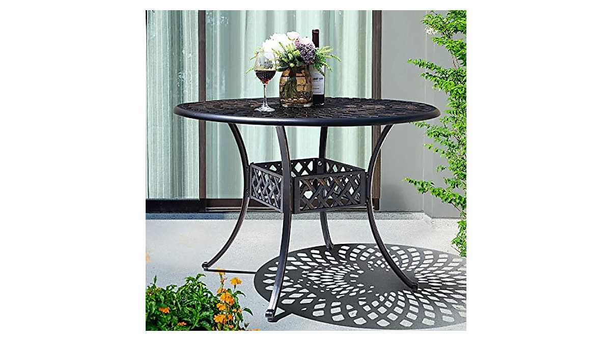 Nuu Garden 42-Inch Round Cast Aluminum Patio Dining Table