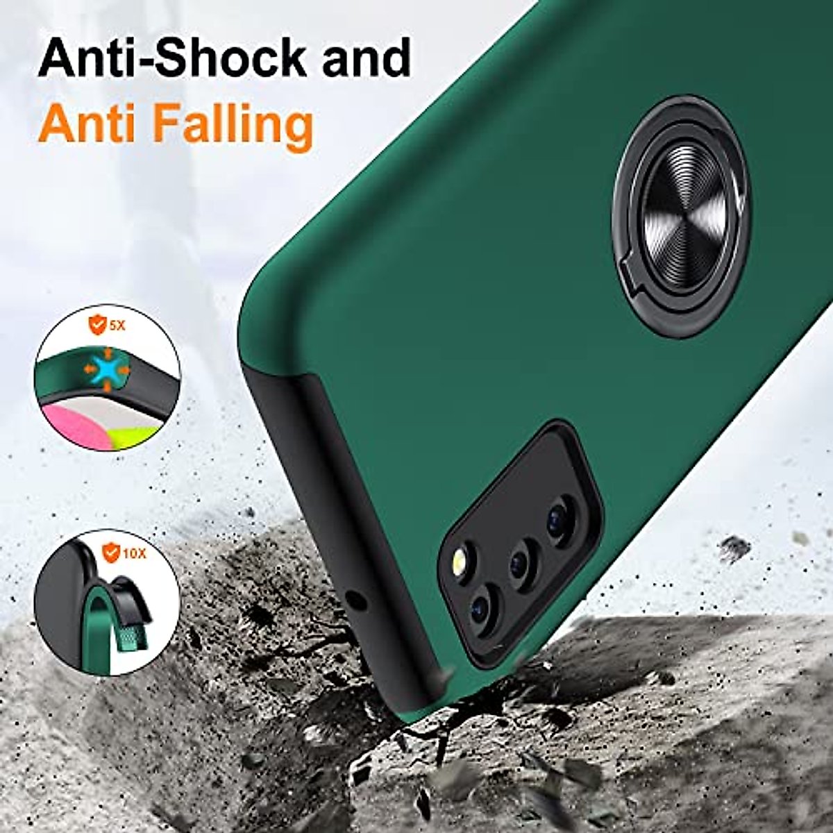 JAME for Samsung A03s Case, Samsung Galaxy A03s Case with Screen Protector[2 Pcs], Slim Soft Shockproof Phone Case with Rotation Kickstand [Magnetic Car Mount Feature] for Glaaxy A03s Case-Green