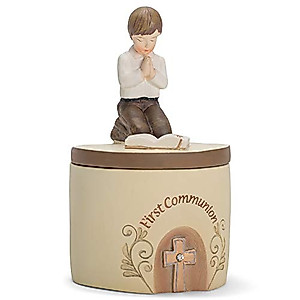 Dicksons First Communion Praying Boy Resin Stone 5 inch Keepsake Box