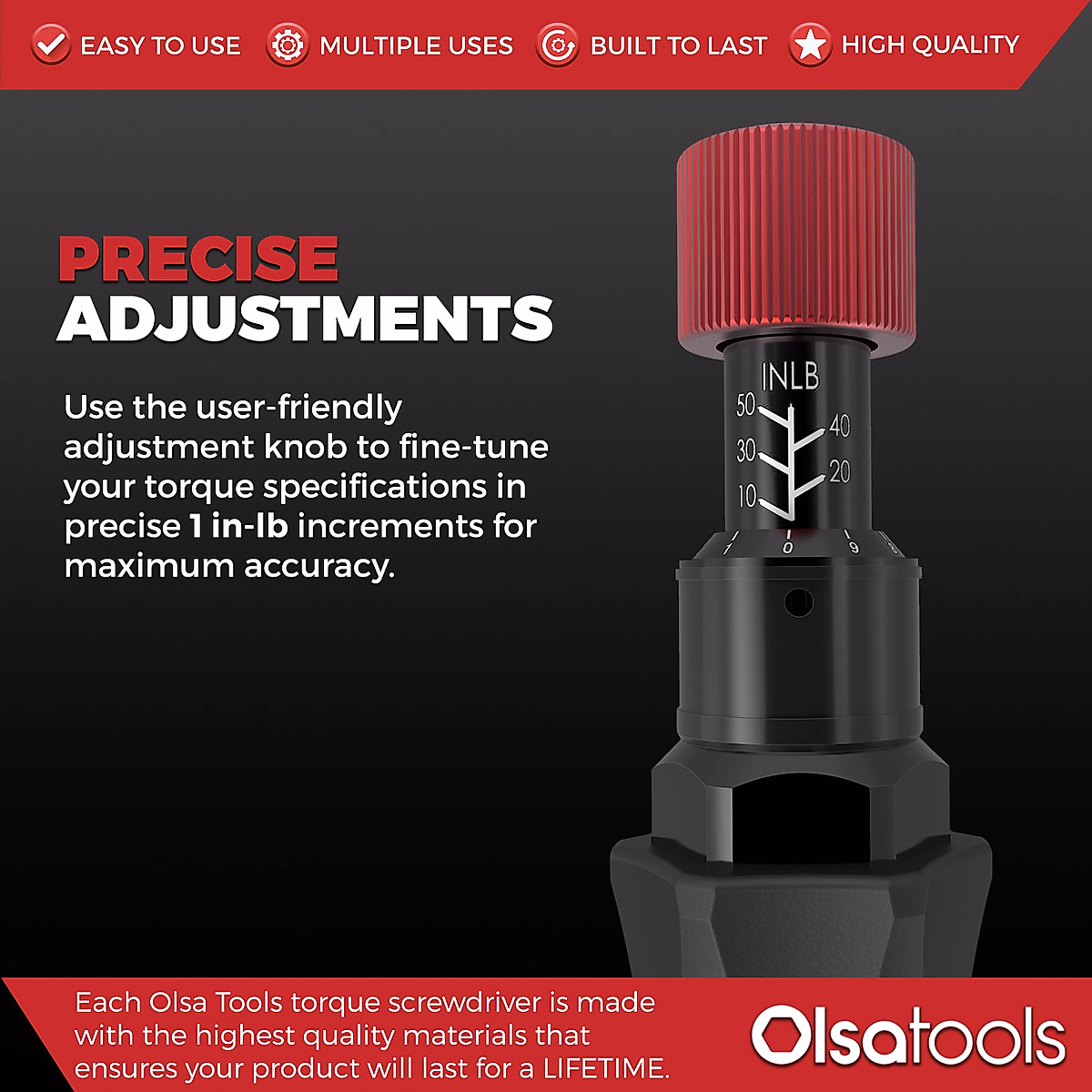 Olsa Tools Torque Screwdriver Set (10-50 in lb Torque Range) | Professional Grade Certified Limiting Torque Screwdriver | Inch Pounds Torque Driver Set