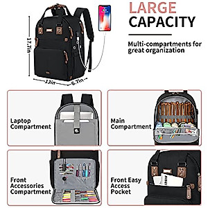 Crochet Bag, Knitting Bag Backpack and Totes Organizer with USB Charging Port, Large Yarn Storage Tote Bag Yarn Holder Case for Carrying Projects, Knitting Needles, Crochet Hooks,fits 15.6 inch Laptop