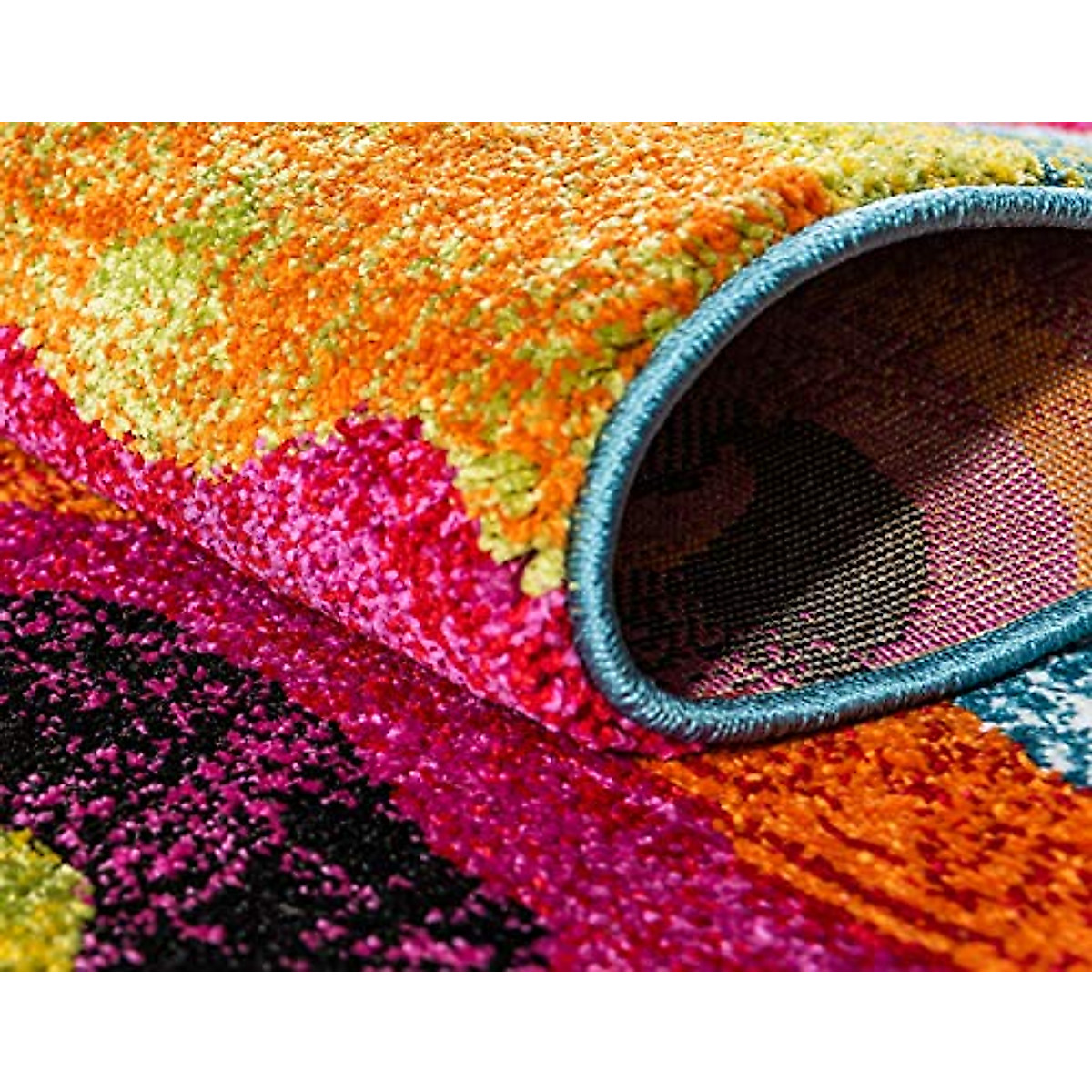 Unique Loom Lyon Collection Colorful Modern Abstract Floral Area Rug, 4 x 6 Feet, Blue/Yellow