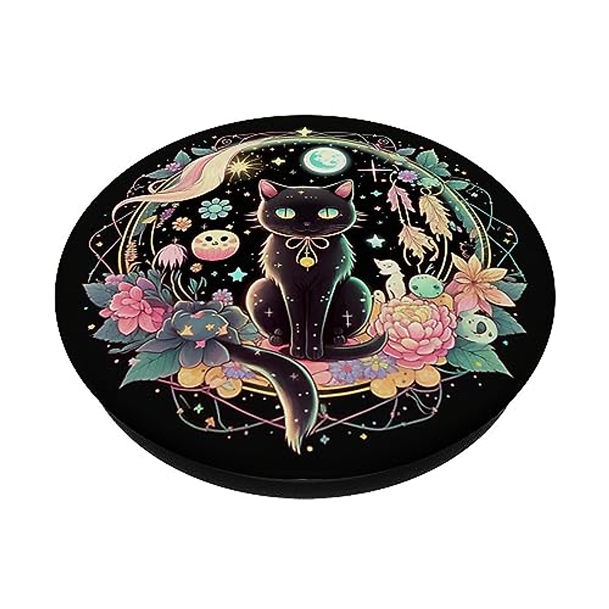 Moon Phases Crystal Witchy Cute Black Cat Kawaii Pastel Goth PopSockets Standard PopGrip