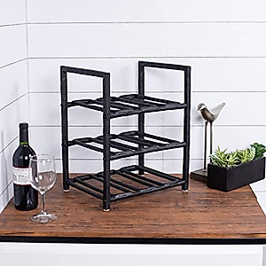 BIRDROCK HOME Wine Rack - Free Standing Stand - Forged Aluminum Metal - Kitchen Countertop - Black - Vertical Shelf Storage Cabinet - Holder (9 Bottle)