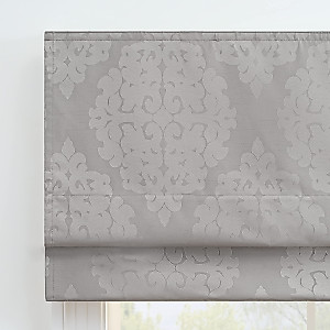 ECLIPSE Carlton Damask Blackout Cordless Lined Window Roman Shade for Living Room, 35 in x 64 in, Silver