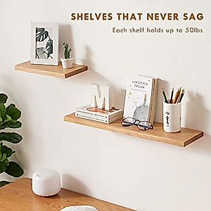 INMAN Floating Shelves for Wall 12 inches Natural Oak Wood Wall Shelves, Wall Mounted Solid Wood Shelf Display Storage Rack for Living Room, Bedroom, Kitchen, Bathroom Decor