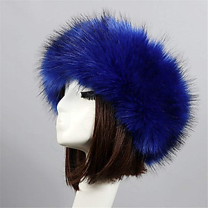 Tngan Women's Faux Fur Headband Soft Winter Cossack Russion Style Hat Cap Royal Blue
