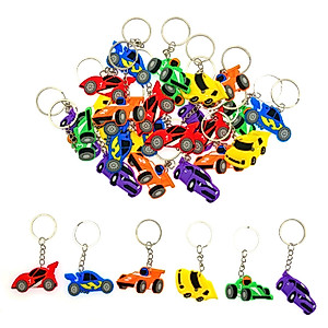 JZK 30 Pcs car keyring set for kids, silicone race car keychains for children birthday party favours, kids party bag fillers, kids party thankyou gift