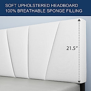 Molblly Full Bed Frame Upholstered Platform with Headboard and Strong Wooden Slats, Strong Weight Capacity, Non-Slip and Noiseless,No Box Spring Needed, Easy Assembly,Light White