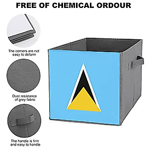 Saint Lucia Flag PU Leather Collapsible Storage Bins Canvas Cube Organizer Basket with Handles