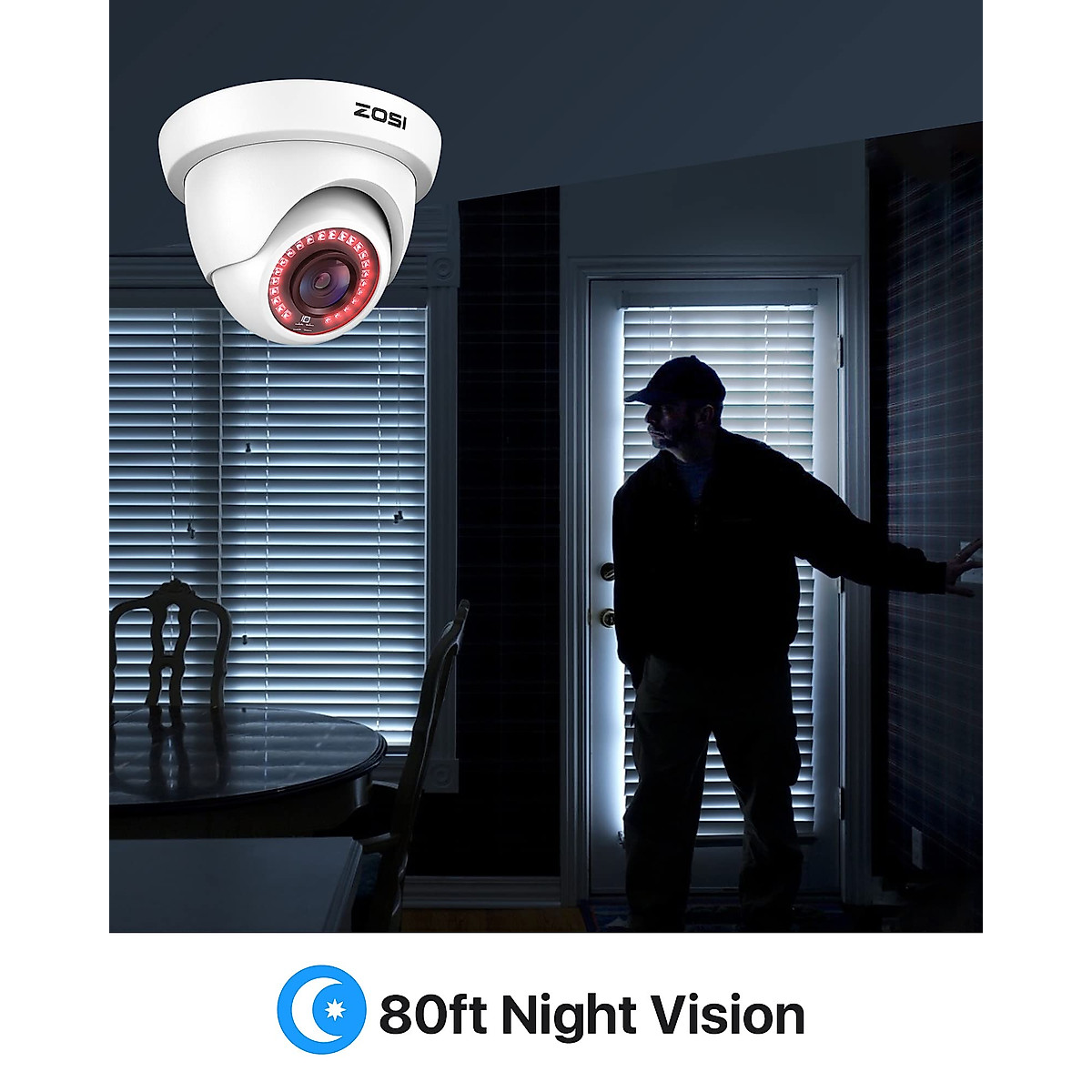 ZOSI 2.0MP HD 1080P 1920TVL Hybrid 4-in-1 TVI CVI AHD 960H CVBS CCTV Dome Camera Indoor Outdoor ,80ft Day Night Vision Aluminum Metal Housing For HD-TVI, AHD, CVI, and CVBS/960H analog DVR(White)