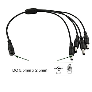 UpperFu 2pcs CCTV DC Power Splitter Cable 5.5mm x 2.5mm Female Jack to 4 Male Splitter Connector Cable 5.5mm x 2.5mm Adapter for LED Strip Surveillance Camera Security Camera