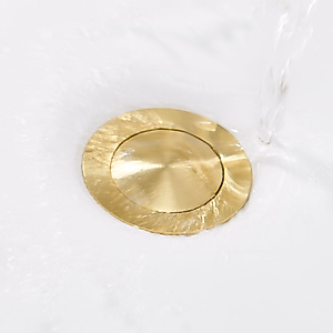 Pop up Sink Drain Stopper for Bathroom Vessel Vanity Sink Art Basin Brushed Gold, Small Cap Without Overflow, Metal Pop-up Drain Strainer with Detachable Basket Stopper