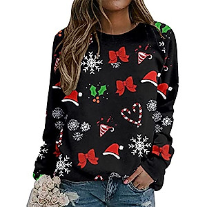 Christmas Shirts for Women Women Crop top Ugly Xmas Crewneck Christmas Tree Print Leopard Tunic Pullover Sweater Lapel Work Office Women’s Clothes Women Halloween Costumes Xmas Plaid Tree Color Block