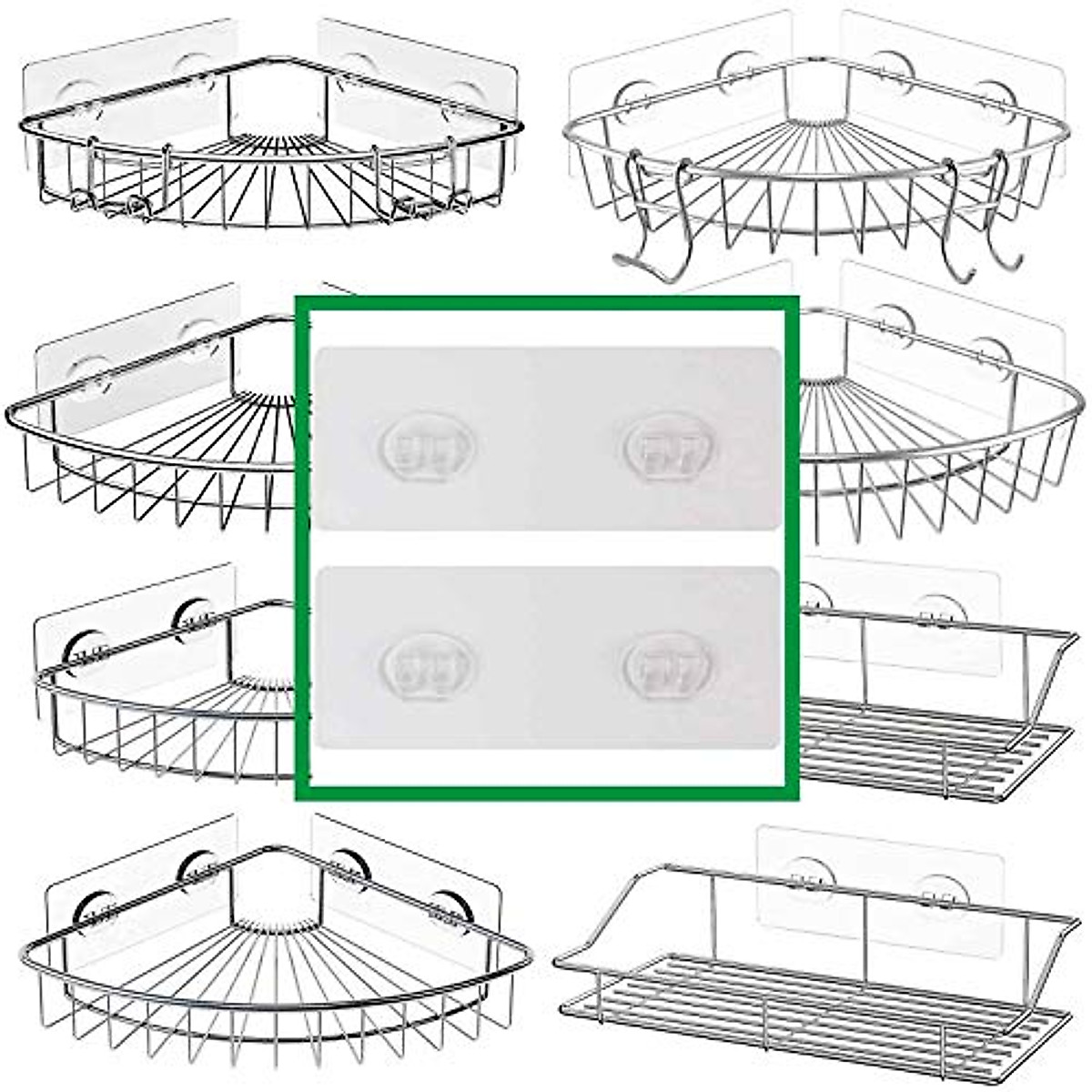 STARICH Shower Caddy Adhesive Replacement Stickers Sticker Shelf Basket Strips Suction Hooks Large Strong Hook for Bathroom Storage Corner Transparent Shelves Wall Mount 2 Hooks 6 1/2"