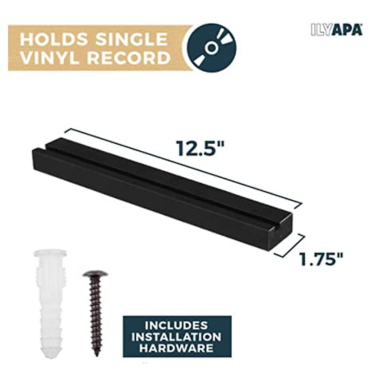 Ilyapa Wood Vinyl Record Shelf Wall Mount, 8 Pack - Black Record Album Holder Display Your LP