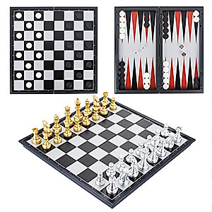 Peradix 3 in 1 Chess Checkers Backgammon Set, Magnetic Chess Sets for Adults Kids, Travel Chess Board Games Set with Folding Case and Storage Bags 12.5", Educational Learning Toys Gifts