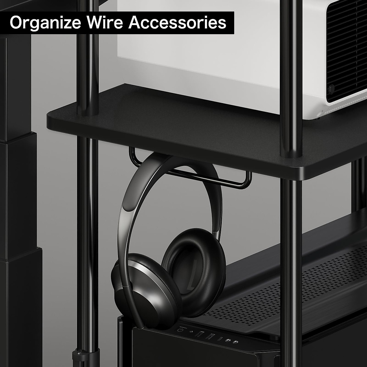 PROXRACER Height Adjustable Computer Tower Stand, 3-Tier CPU Holder Cart Printer Stand Mobile PC Laptop Standing Table Home Office Gaming Accessories with Rolling Wheels