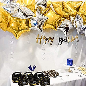 CIEOVO 24 Pack Black Gold Birthday Cardboard Treat Box Happy Birthday Black Gold Party Favor Boxes Party Goody Bags Treat Boxes for Men and Woman Birthday Supplies