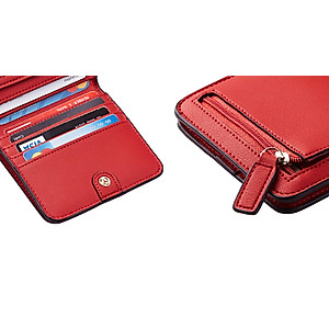 Toughergun Womens Rfid Blocking Small Compact Bifold Luxury Genuine Leather Pocket Wallet Ladies Mini Purse with ID Window (10 ReNapa Red Classic)