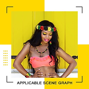 Jexine 4 Pieces Multicolor Beaded Jamaican Bracelet Wood Dangle Pierced Earrings Floral Flower Crown Stretch Headband Rasta Beads Necklace