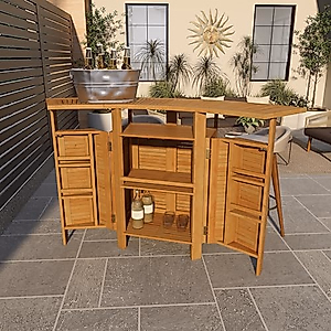 Deco 79 Teak Wood Indoor Outdoor Folding Bar with Expandable Sides, 70" x 24" x 41", Brown