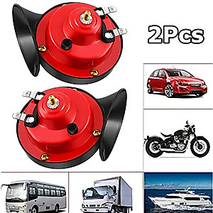 Super Loud Train Horn,1Pair 12V Waterproof Electric Snail Horn Car Horn for Trucks, Train, Boat,Cars, Motorcycle, Bikes & Boats… (Red)