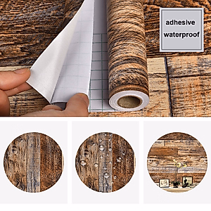 WENMER 17.71" x 118" Brown Wood Wallpaper Peel and Stick Shiplap Self Adhesive Contact Paper for Cabinet Countertop Shelf Drawer Wall Door