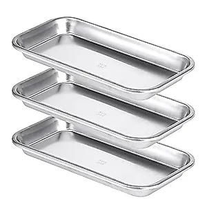 Annhua 304 Stainless Steel Lab Tray 3 Pack Surgical Instrument Trays 8.86" x 4.7" x 0.8", Lab Tray Small for Laboratory, Tattoo Station, Bathroom Organizer