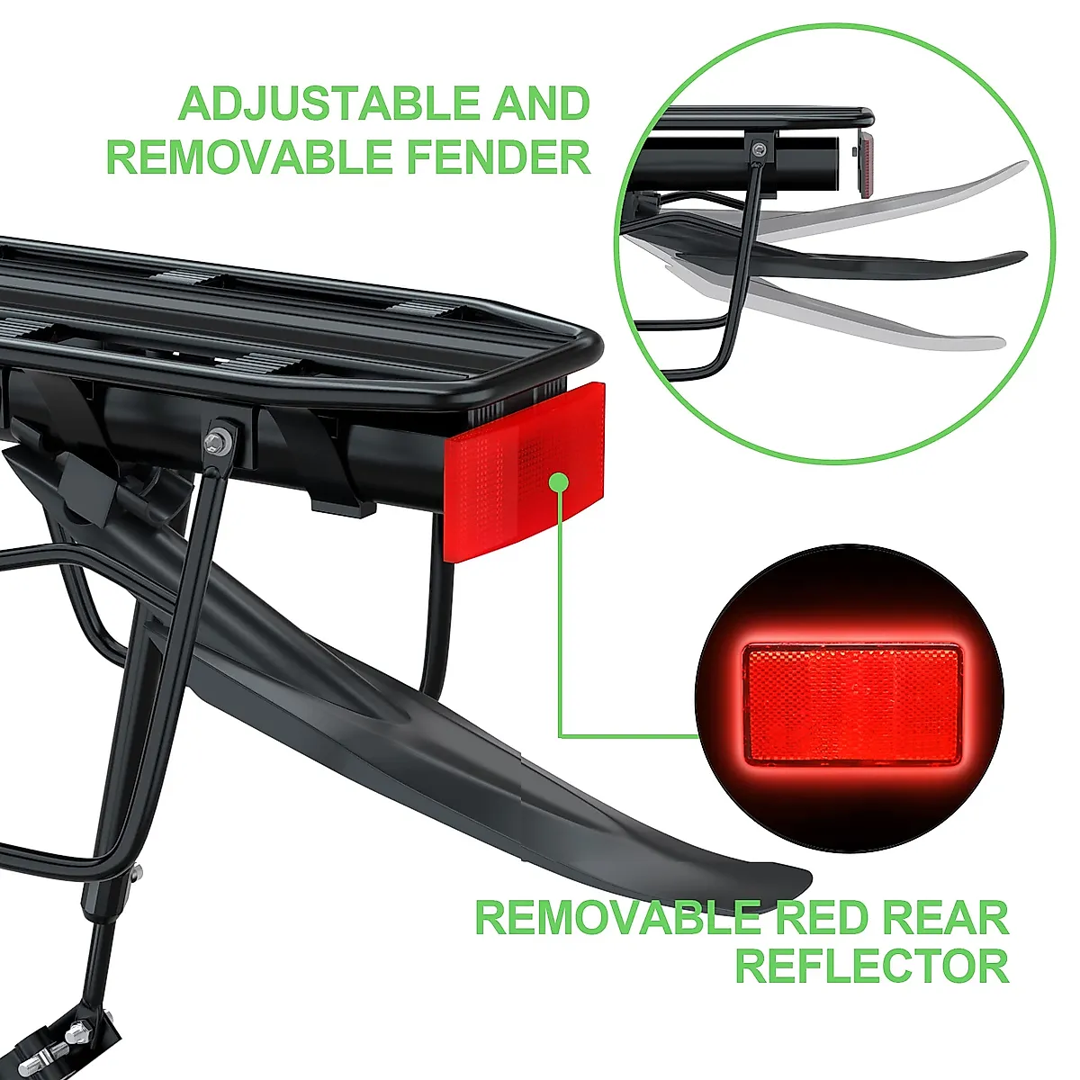 Bike Cargo Rack w/Fender & Bungee Cargo Net & Reflective Logo,Quick Release Mountain Road Bicycle Rear Racks,Universal Adjustable Bike Luggage Touring Carrier Rack,Large Capacity Bike Pannier Rack