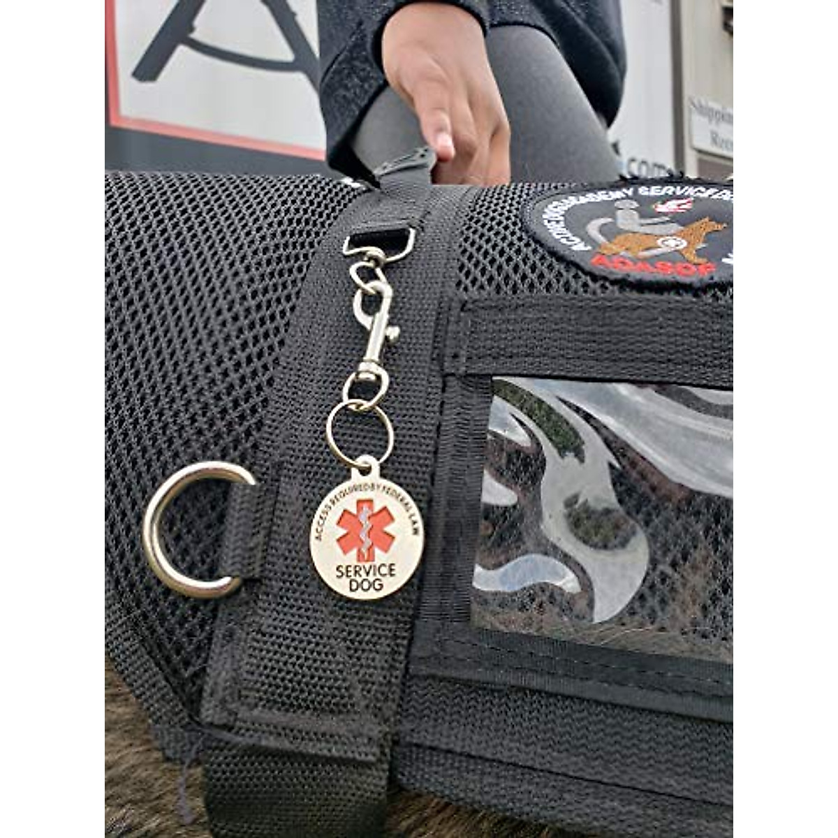 ActiveDogs.com Double Sided Service Dog Chrome Tag, ADA Access Required Federal Law Clip Tag w/Red Medical Alert Symbol - 1.25"