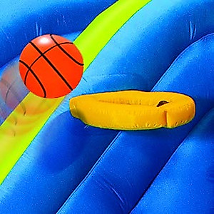 Inflatable Giant Water Slide - Huge Kids Pool (14 Feet Long by 8 Feet High) with Built in Sprinkler Wave and Basketball Hoop - Heavy Duty Outdoor Surf N Splash Adventure Park - Blower Included