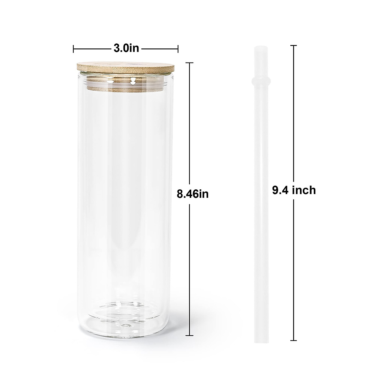AGH 25OZ Snow Globe Glass Tumbler,2 Pack Sublimation Glass with Bamboo Lids and Straws, Double Wall Sublimation Beer Can Glasses Can Shaped Tumblers with Pre Drilled Hole for DIY
