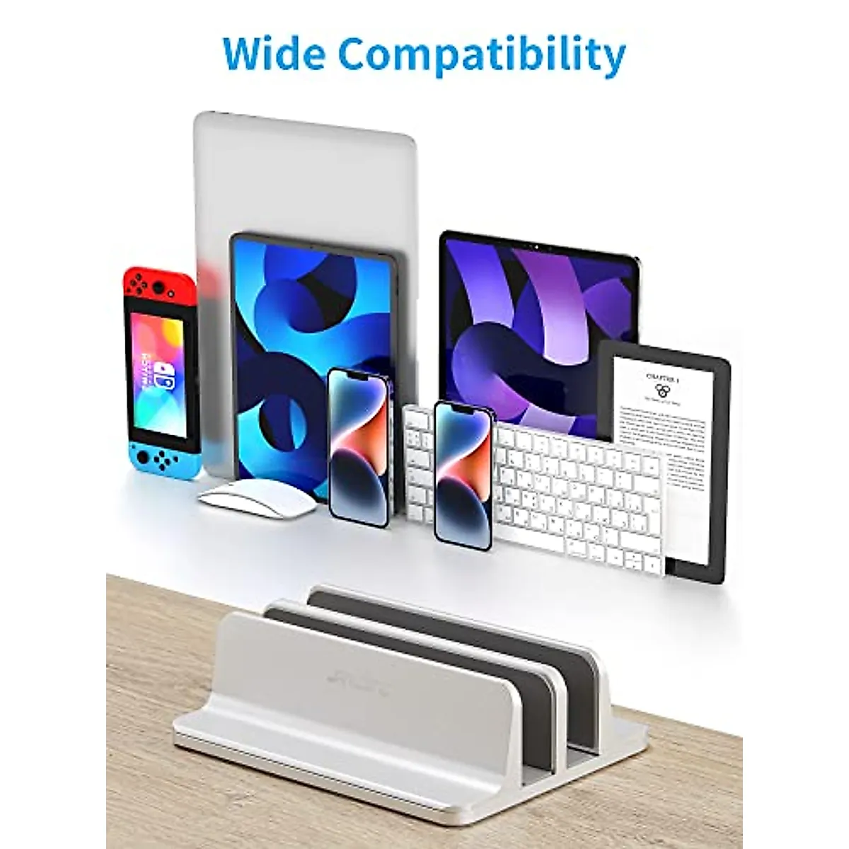 JARLINK (Upgraded Dock Version Vertical Laptop Stand, Double Desktop Stand Adjustable Laptop Holder (up to 17.3 inches) Compatible with All MacBook Pro/Air/Microsoft Surface (Silver)