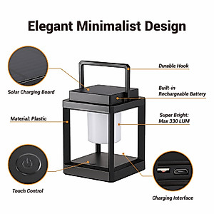 LETRY Outdoor Table Lamp, Brightness LED Nightstand Lantern, Portable Rechargeable Solar Lamp Waterproof, Touch Control Outdoor Lamps Cordless Lights Decorative for Patio/Walking/Reading/Camping