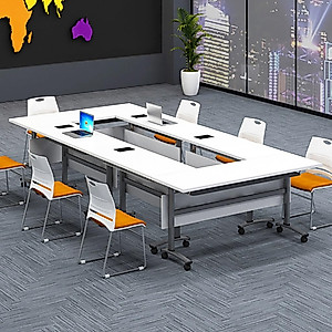 Flip Top Mobile Training Table with Modesty and Lockable Wheels, Folding Meeting Room Table Boardroom Desk for Office Conference Room(no Chair) (Color : A(Excluding Chairs), Size : 120 * 60 * 75cm)