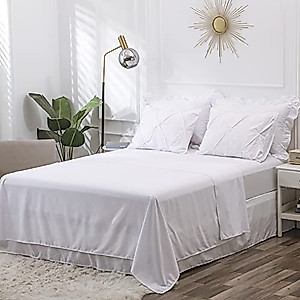 LUCKYBULL White King Comforter Set 8 Pieces Pintuck Bed in a Bag, Pinch Pleat Soft Textured Microfiber Bedding with Sheets, Skirt, Pillowcases & Shams for King Bed