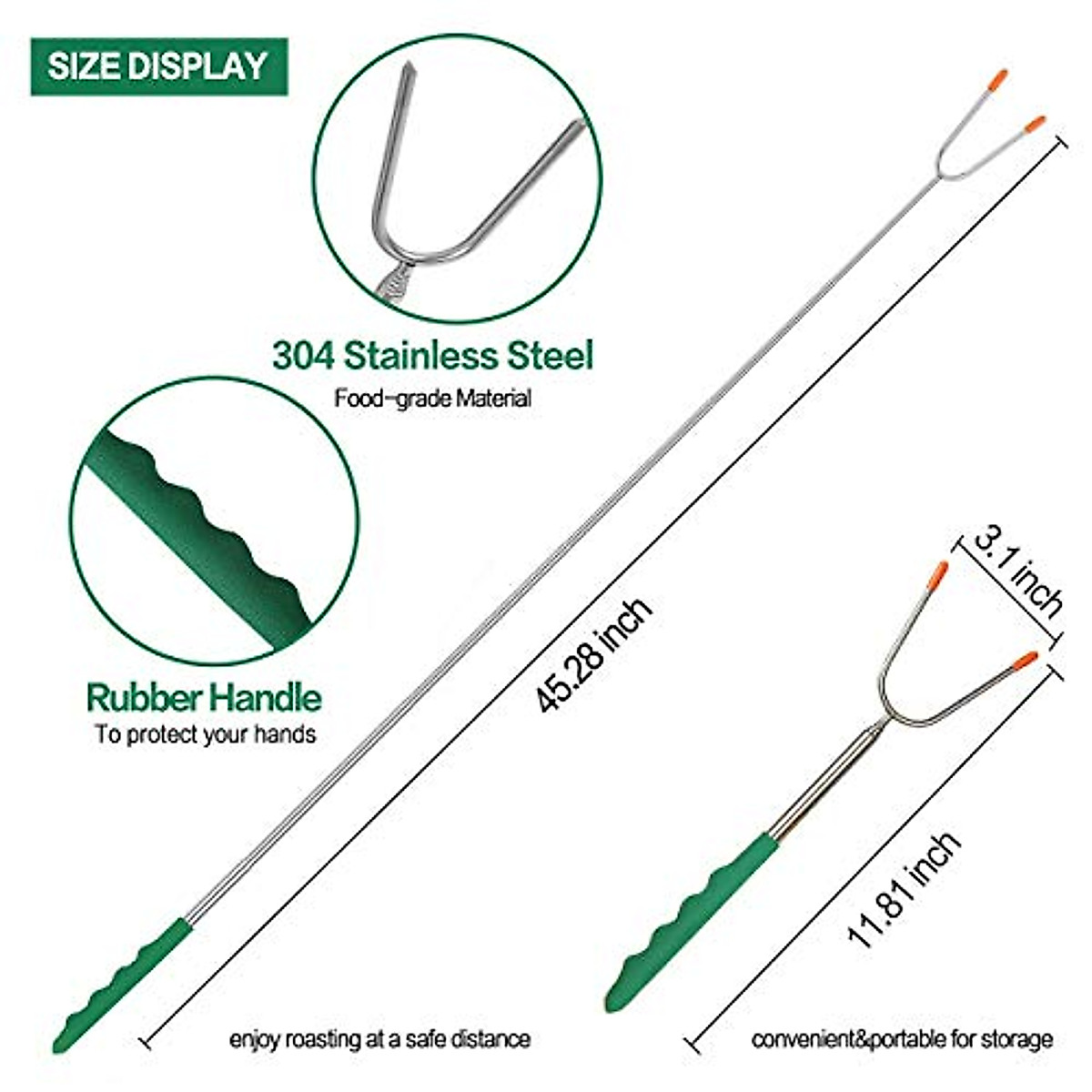 M MCIRCO Marshmallow Roasting Sticks,Set of 12 Pack 45'' Telescoping Smores Skewers Hot Dog Extending Stainless Steel Forks for Camping, Campfire, Bonfire Kids, Multicolor,Include 20 Bamboo Skewers