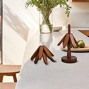 PartyKindom Wooden Trivets for Hot Dishes: Walnut Tree Coasters Foldable Wood Tree Trivets for Hot Pots Bowl Teapot Pans Christmas Table Decor (3 Layers + 1 Stand)