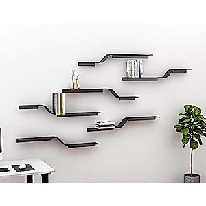 Tyoo Floating Shelf Flat-Shaped Board Modern Black Bracket Wall-Mounted Shelf Suitable for Home Decoration Living Room Bathroom Bedroom Kitchen (Size : F)