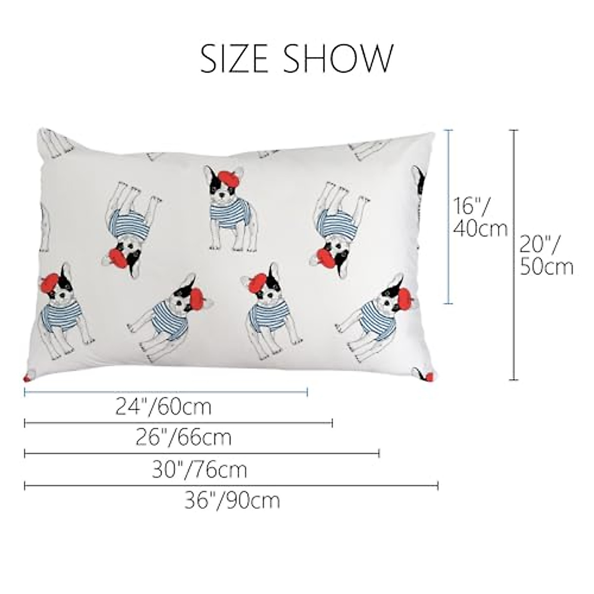 Pillowcase Set of 2 French Bulldog Cute Dog Animal Retro Pillow Cover Pillow Sham for Long Pillow Standard Size 16X24 Inch