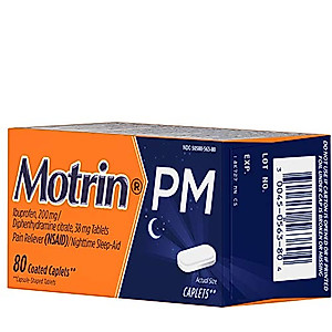 Motrin PM Caplets, 200 mg Ibuprofen & 38 mg Sleep Aid, Nighttime Relief for Minor Pains, 80 ct.