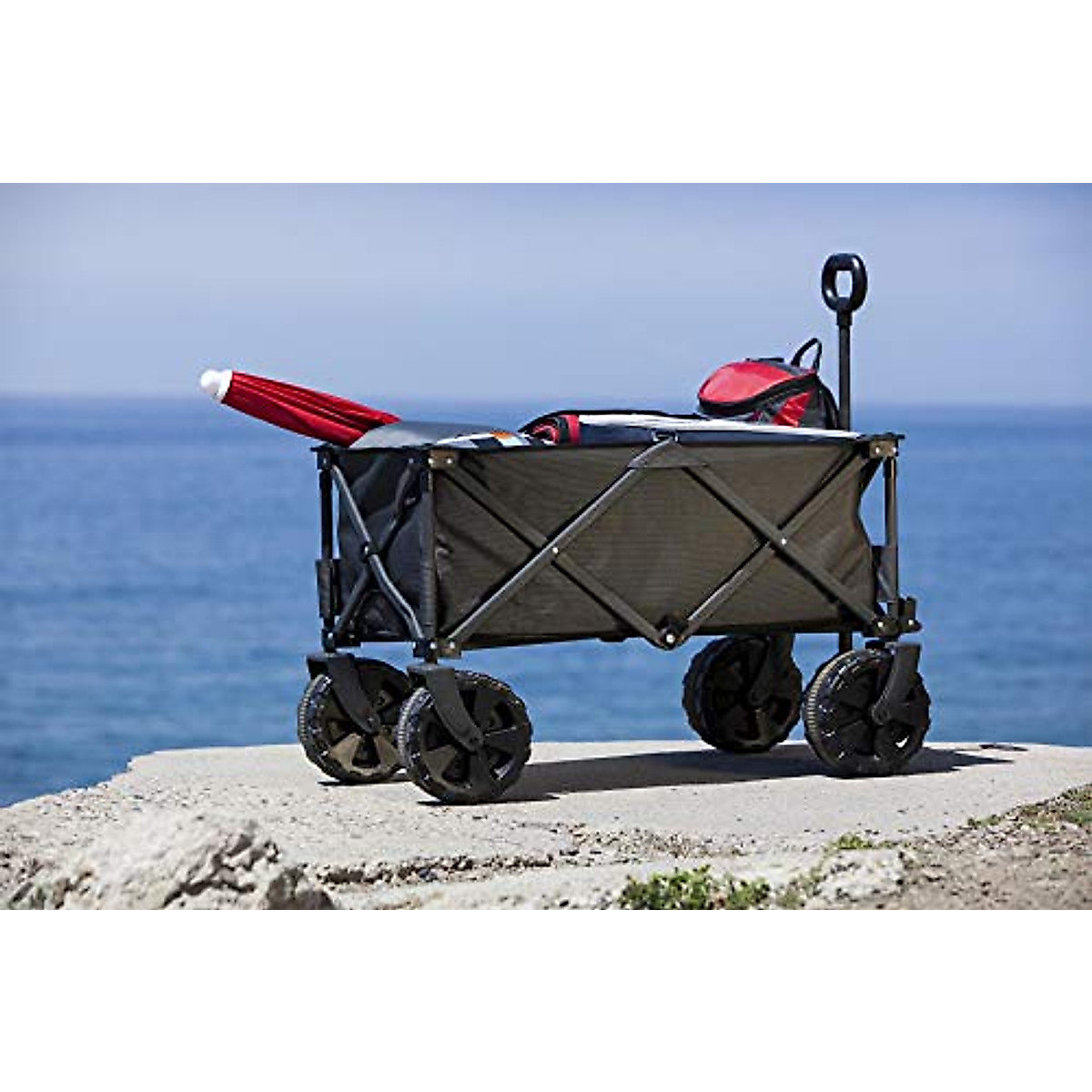 ONIVA - a Picnic Time brand Adventure Wagon Elite All-Terrain Folding Beach Wagon with Big Wheels plus Table Top Lid & Soft Cooler Liner, (Dark Gray)